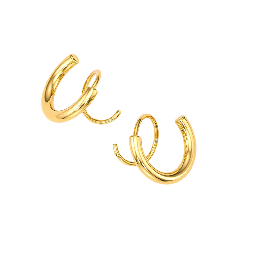 CELINE || gold plated illusion double hoop spiral earrings, waterproof ...